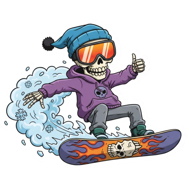 Snowboarding Skeleton Vinyl Sticker: Winter Sports Decal, Powder Day - Etsy
