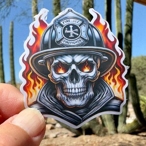 Skeleton Firefighter With Flaming Eyes Sticker, Firefighter, Bunker ...