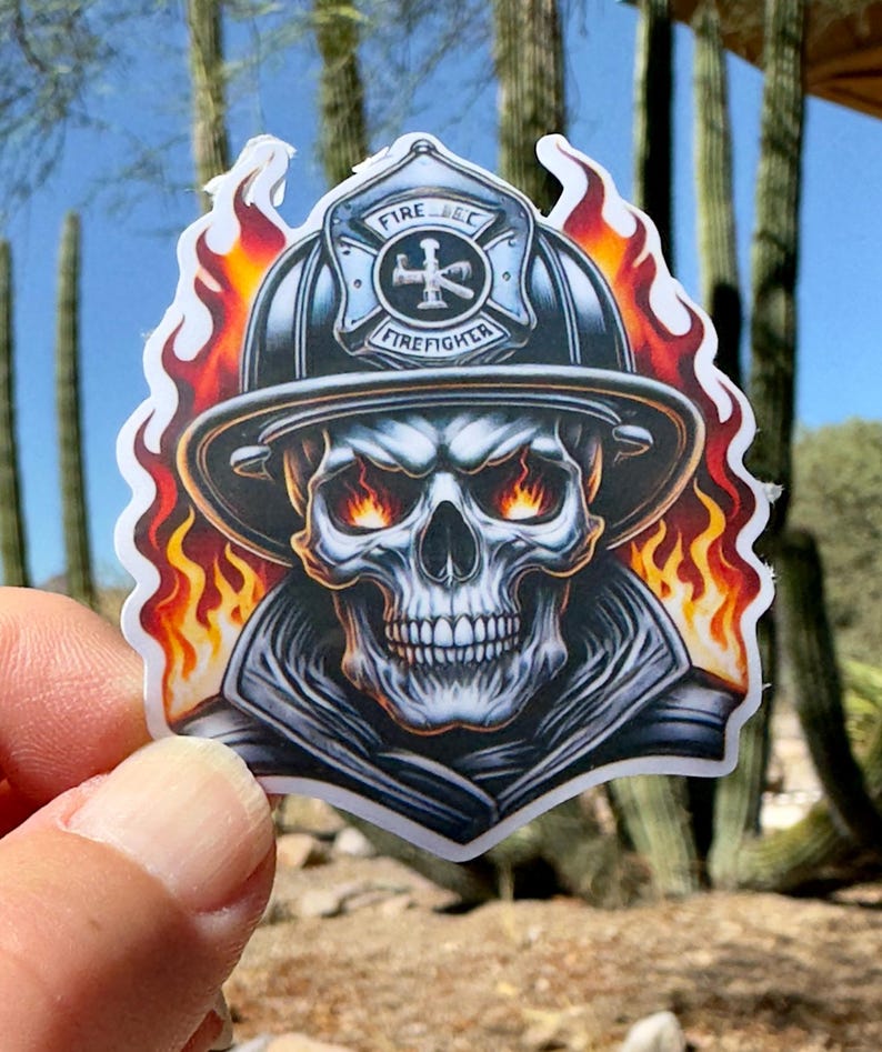 Skeleton Firefighter With Flaming Eyes Sticker, Firefighter, Bunker ...