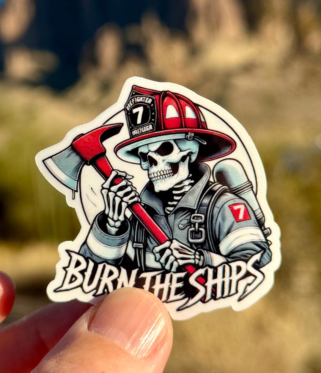 Skeleton Firefighter Burn the Ships Sticker, Firefighter, Bunker Gear ...