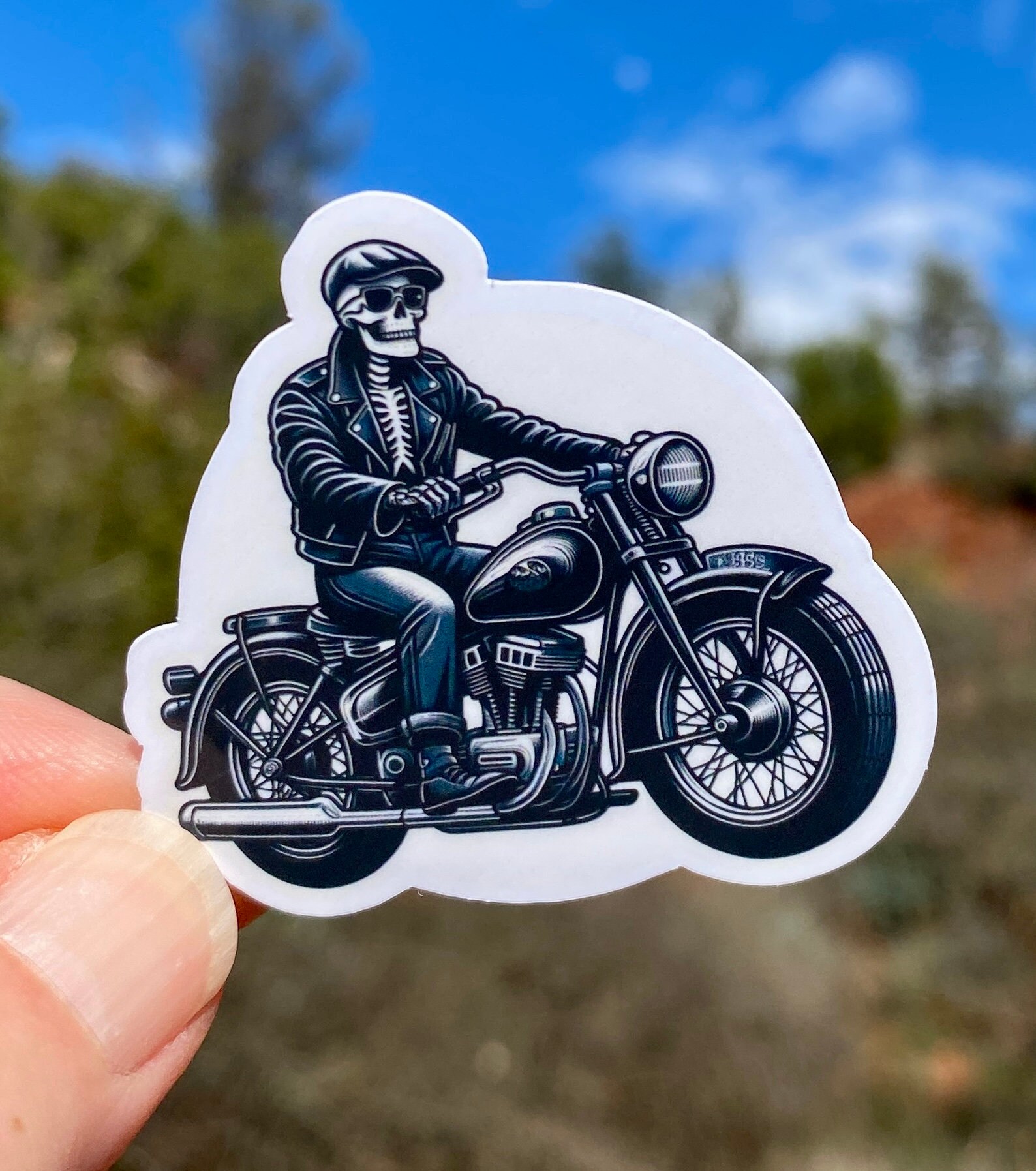 Skeleton Old School Motorcycle Sticker, Skeleton, Motorcycle, Retro ...
