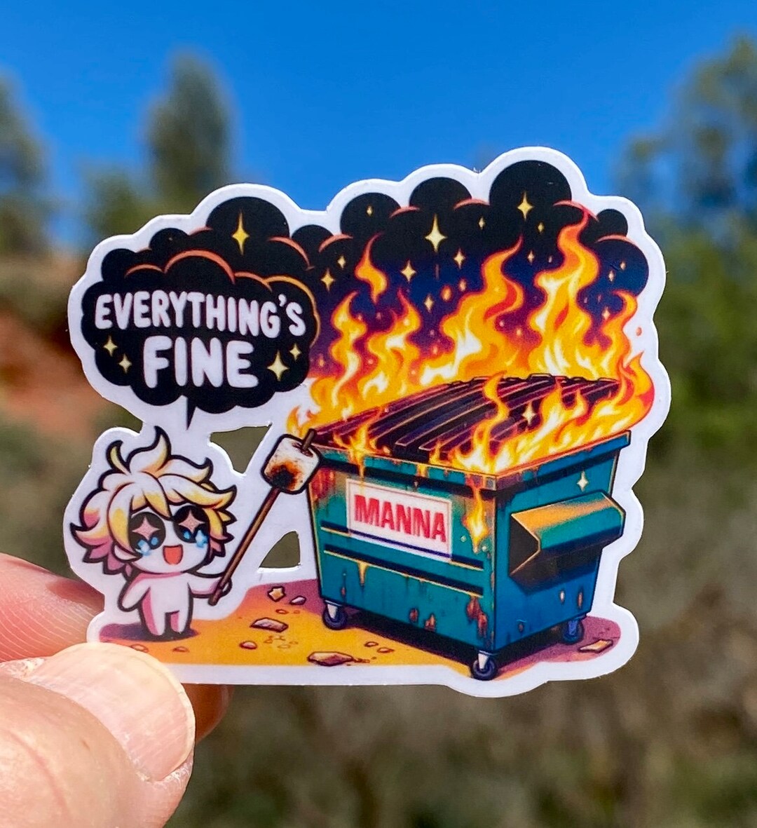 Dumpster Fire Everything's Fine Sticker, Sticker, Decal, Everything's ...