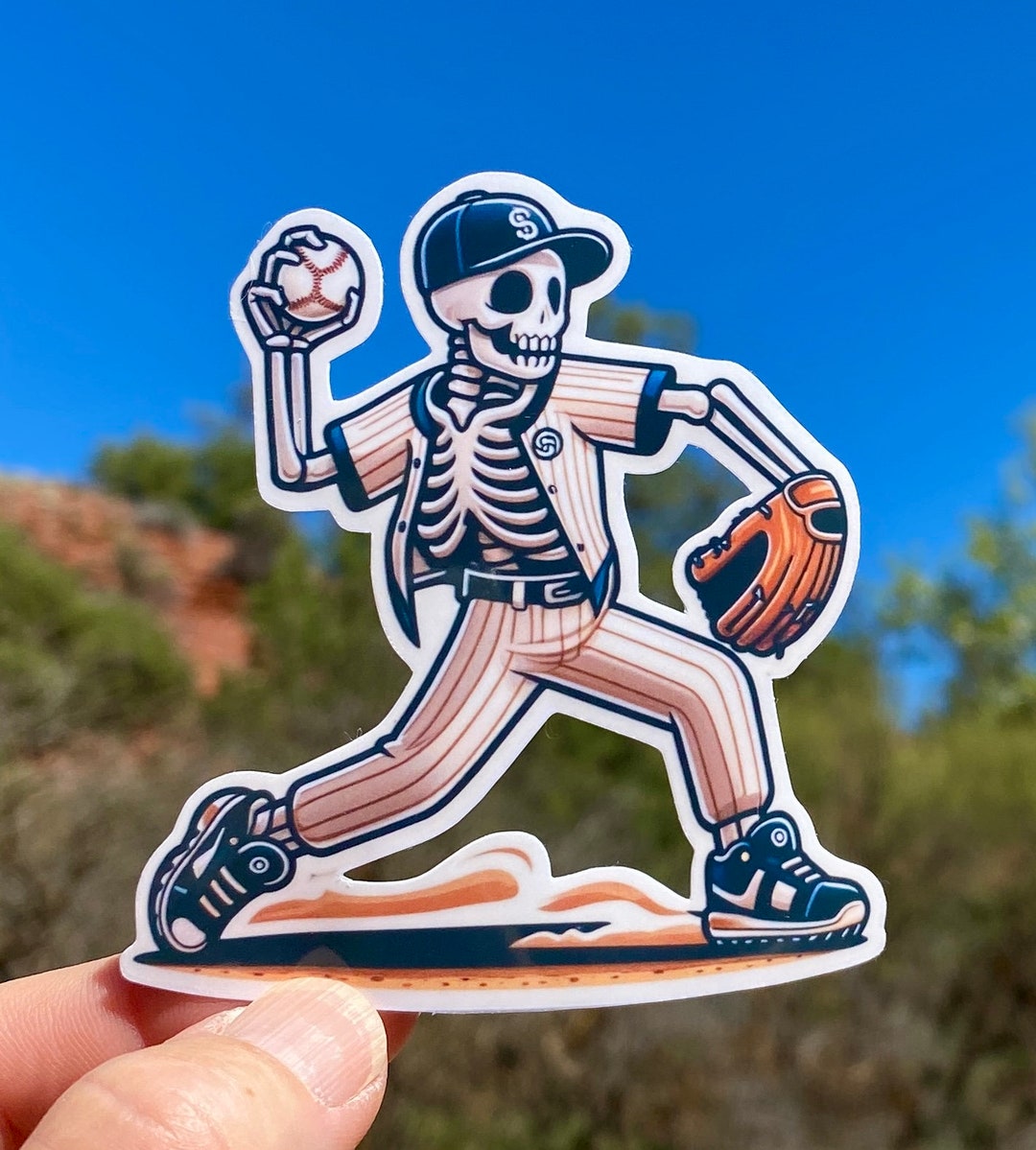 Skeleton Baseball Pitcher Sticker, Baseball, Baseball Glove, Skeleton ...