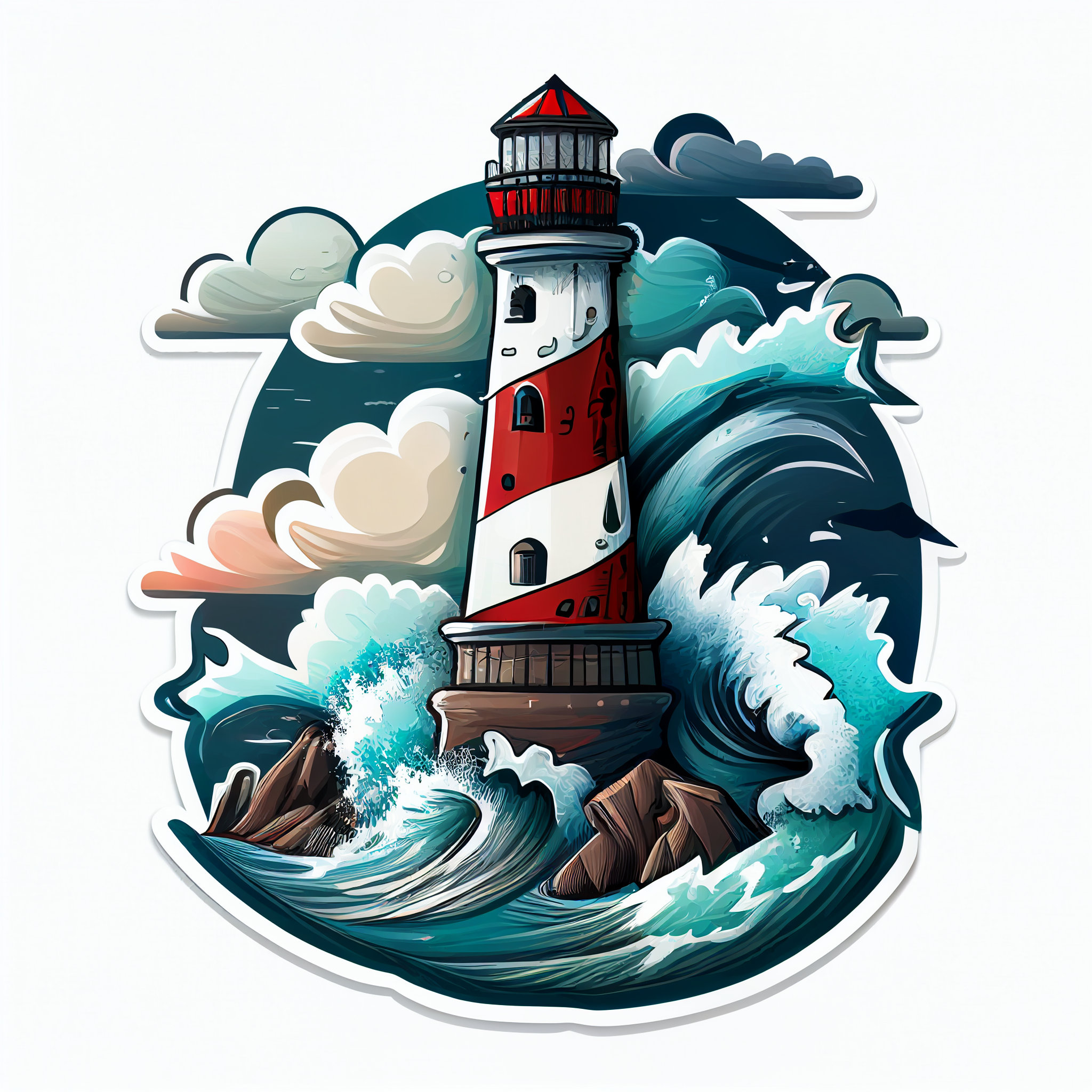Cartoon Style Red and White Lighthouse Sticker, Lighthouse Lover ...