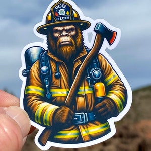 Bigfoot Sticker, Firefighter, Bunker Gear, Fireman, Ax, First Responder ...