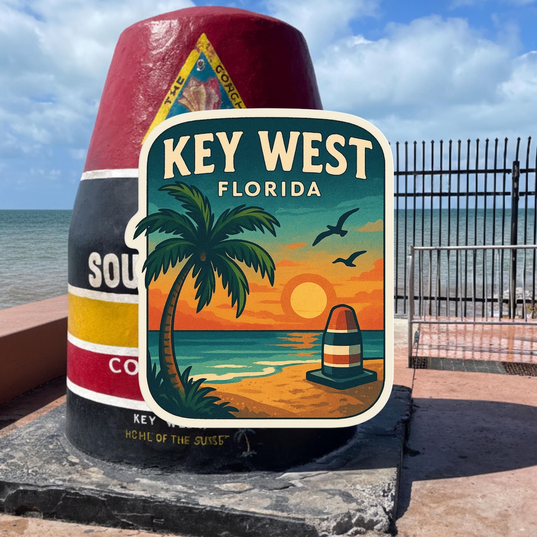 Key West Florida Sunset Sticker | Vintage Beach Travel Souvenir | Palm ...