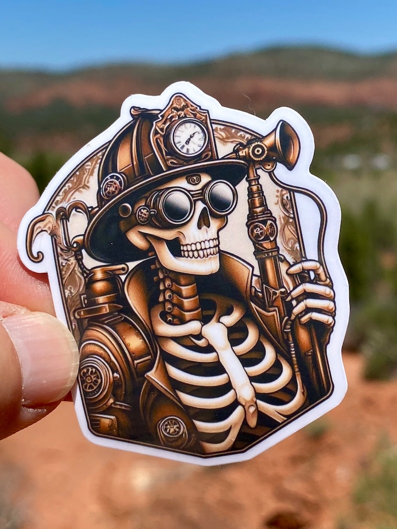 Steampunk Skeleton Female Firefighter Vinyl Sticker - Etsy