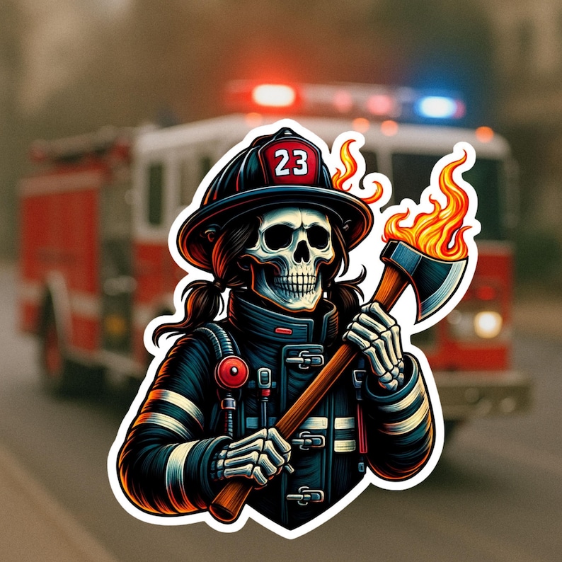 Female Skeleton Firefighter Sticker: Customizable Number, Vinyl Decal ...