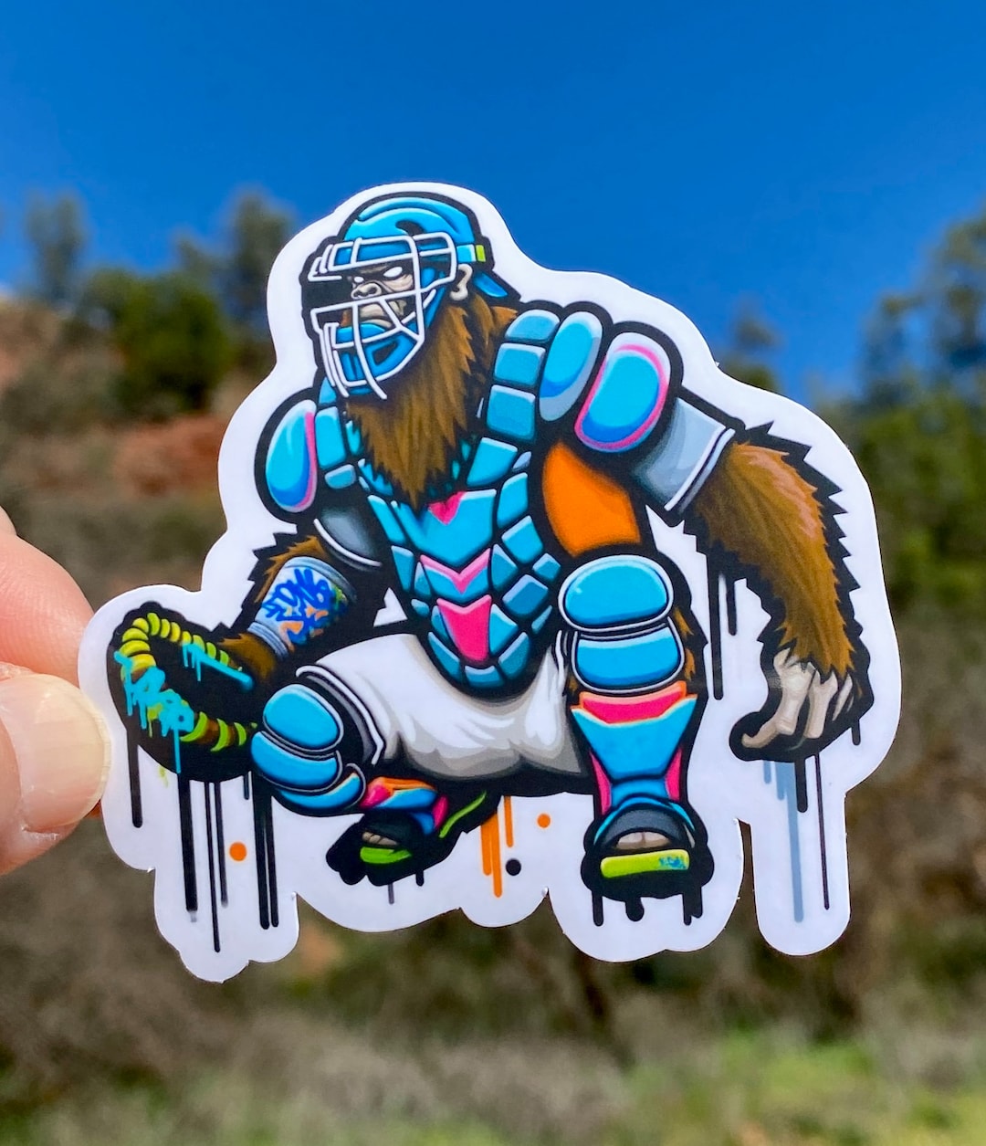Bigfoot Baseball Catcher Sticker, Catcher, Baseball, Catchers Mitt ...