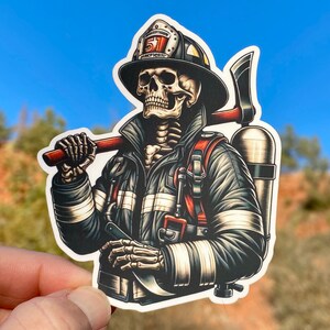 Skeleton Firefighter Sticker, Firefighter, Bunker Gear, Fireman, Ax ...