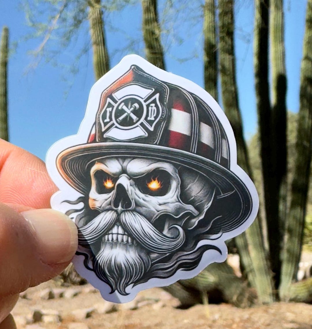 Skeleton Firefighter With Flaming Eyes Sticker, Firefighter, Bunker ...