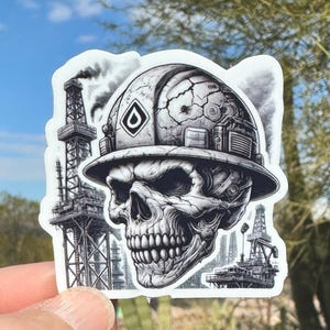 Skull in Hard Hat Oil Field Worker Sticker, Hard Hat, Oil Rig, Skull ...