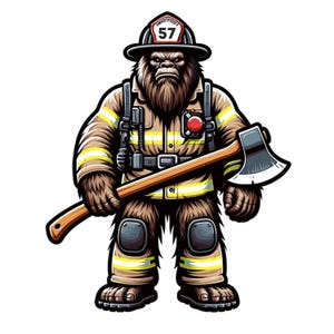 Bigfoot Sticker, Firefighter, Bunker Gear, Fireman, Ax, First Responder ...
