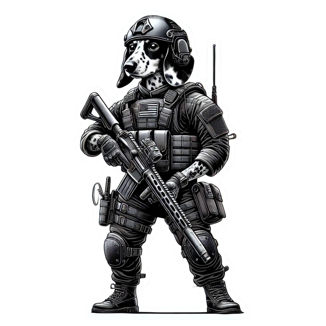 Tactical Piebald Dachshund Sticker, Piebald Dachshund, Tactical ...