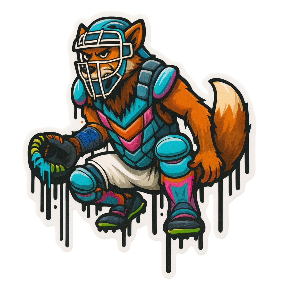 Fox Baseball Catcher Sticker, Catcher, Baseball, Catchers Mitt, Fox ...