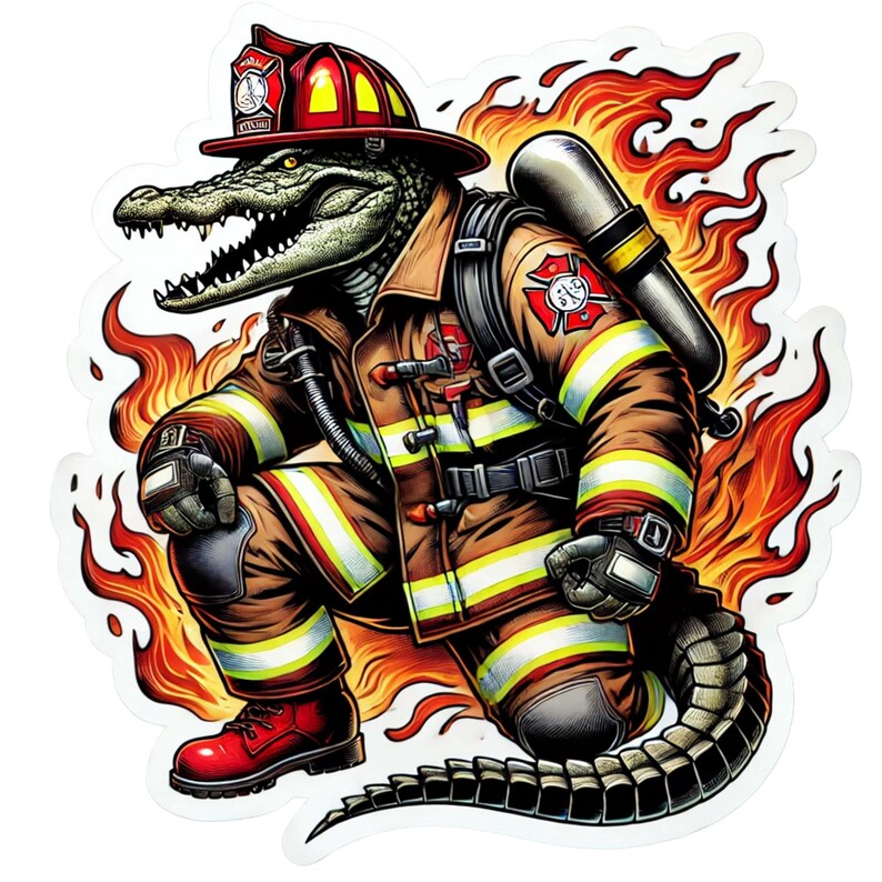 Alligator Firefighter Sticker, Alligator, Firefighter, Swamp, Gator ...