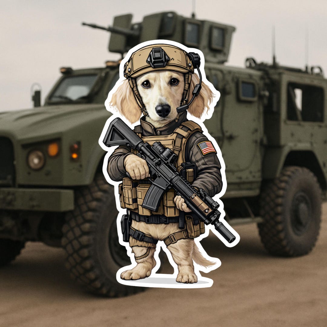 Custom Tactical Dachshund Sticker – Cream Colored Wiener Dog in ...