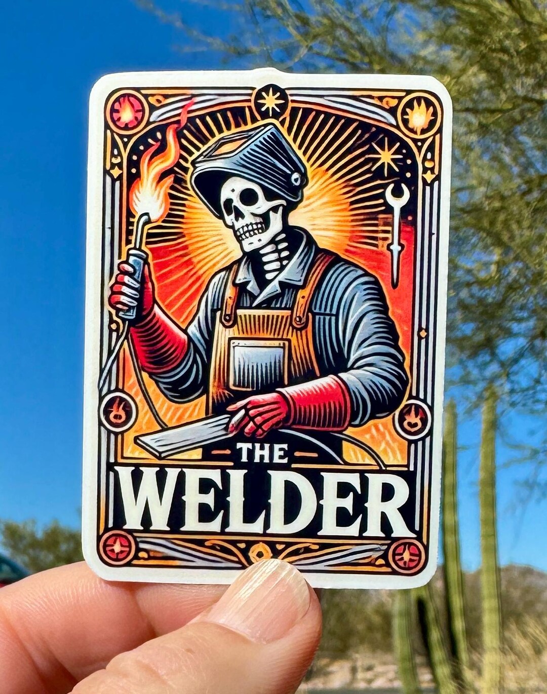 Tarot Card Inspired Skeleton Welder Sticker, Welder, Iron Worker, Steel ...