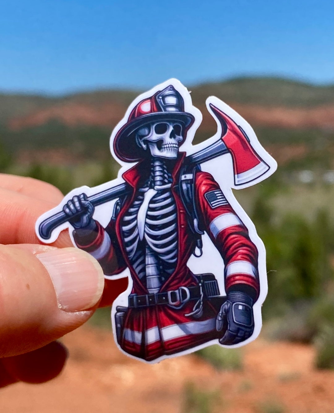 Female Skeleton Firefighter Sticker, Firefighter, Female Firefighter ...