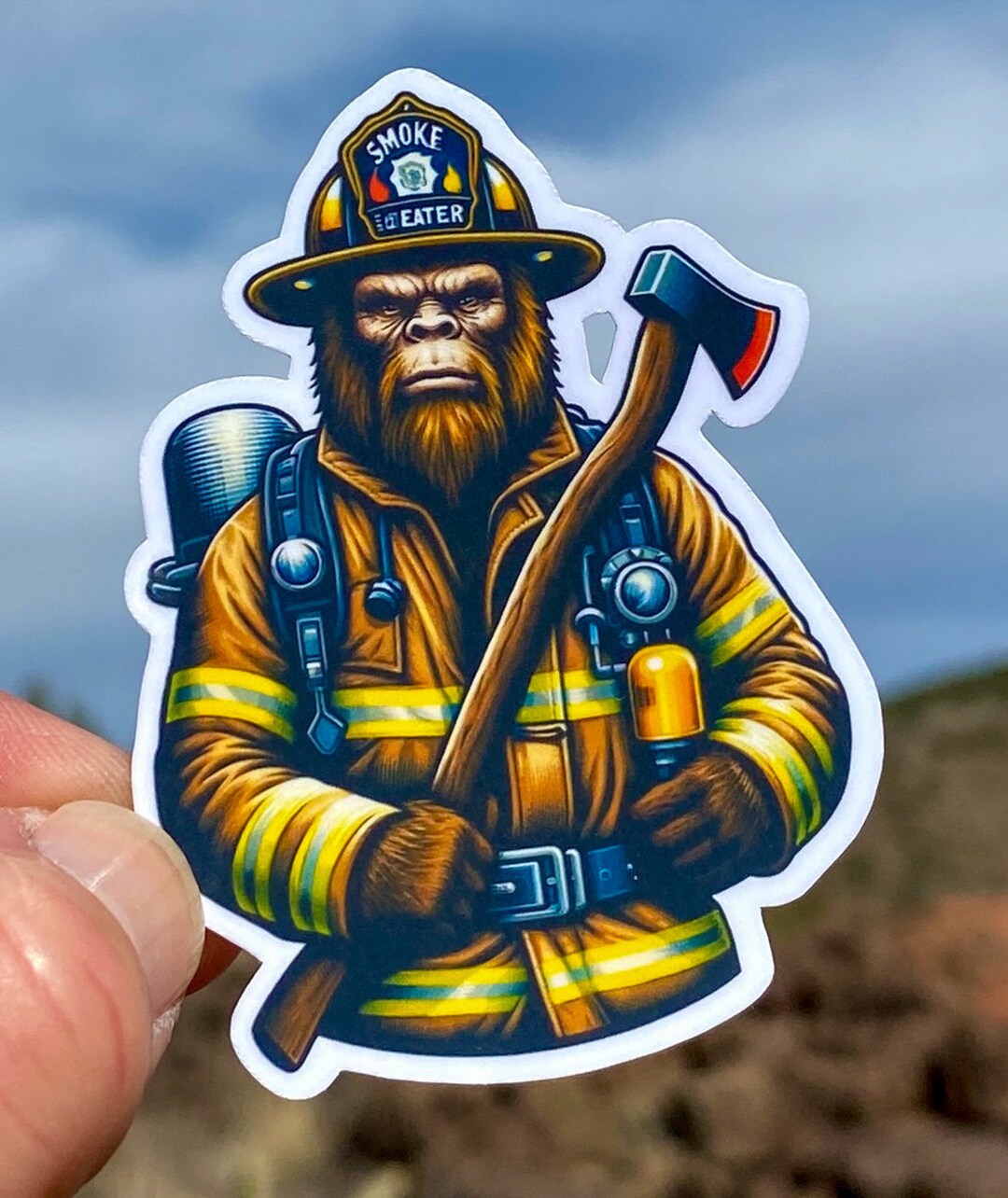 Bigfoot Smoke Eater Firefighter Sticker, Firefighter, Fireman Bigfoot ...