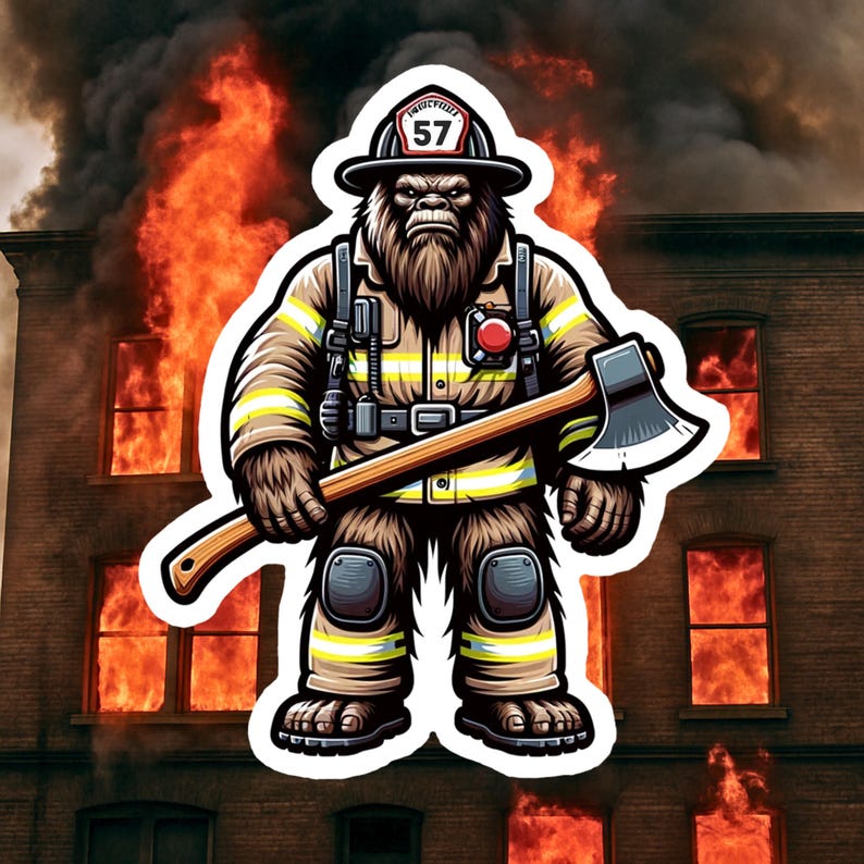 Bigfoot Sticker, Firefighter, Bunker Gear, Fireman, Ax, First Responder ...