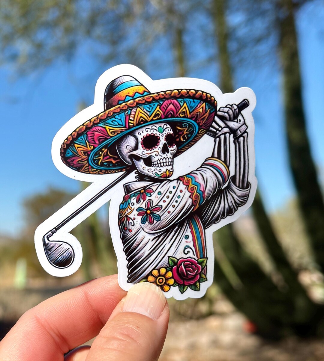 Day of the Dead Skeleton Golfing Sticker, Golfer, Golfing, Golf Club ...