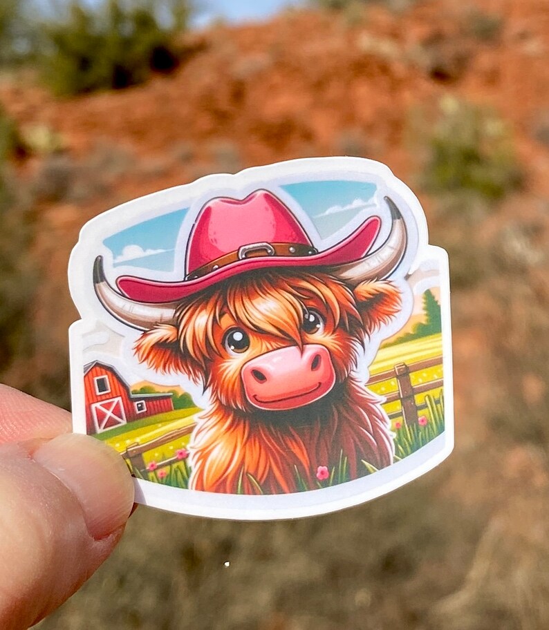 Highland Cow Cowboy Sticker, Highland Cow, Cow, Sticker, Decal, Farm ...