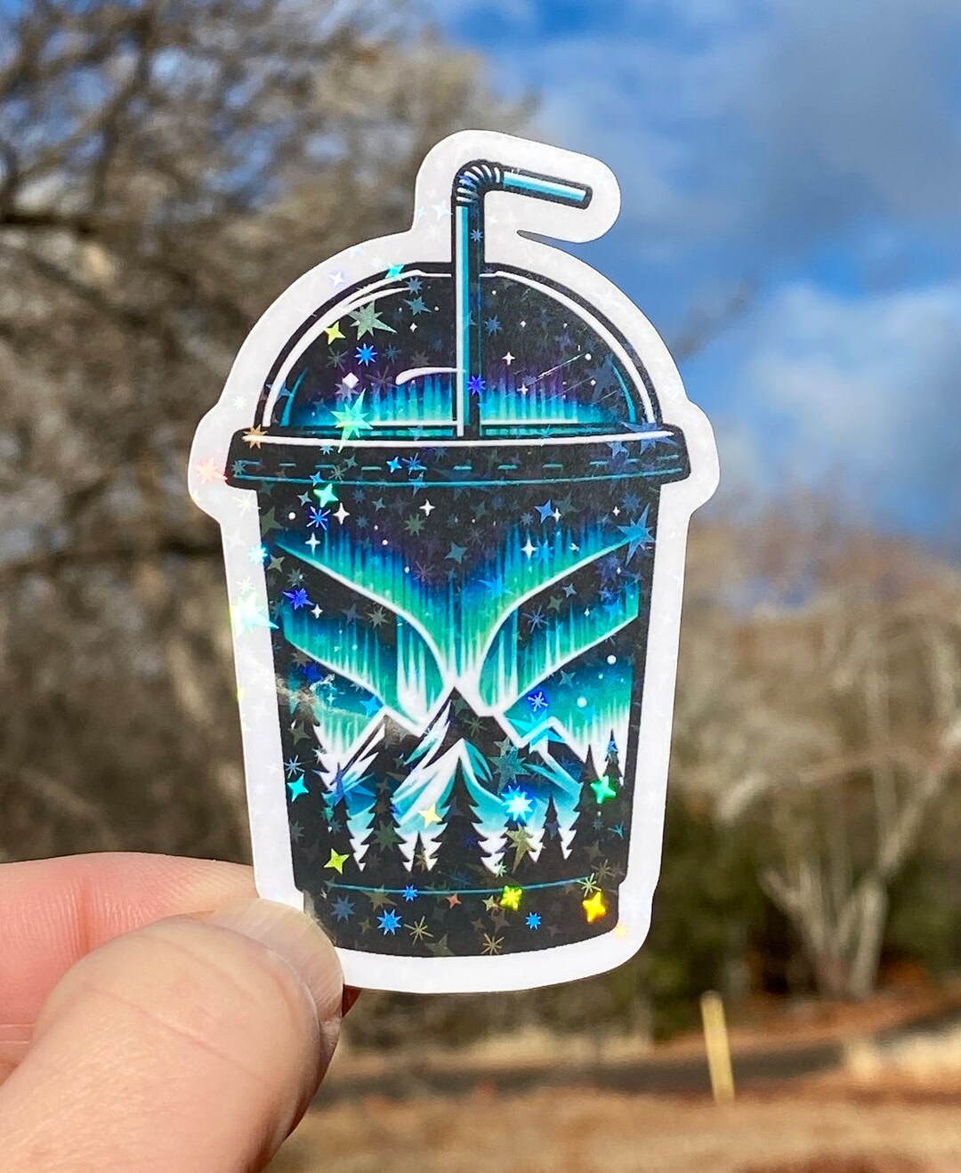 Holographic Northern Lights Sticker, Aurora Borealis, Space, Sparkle ...