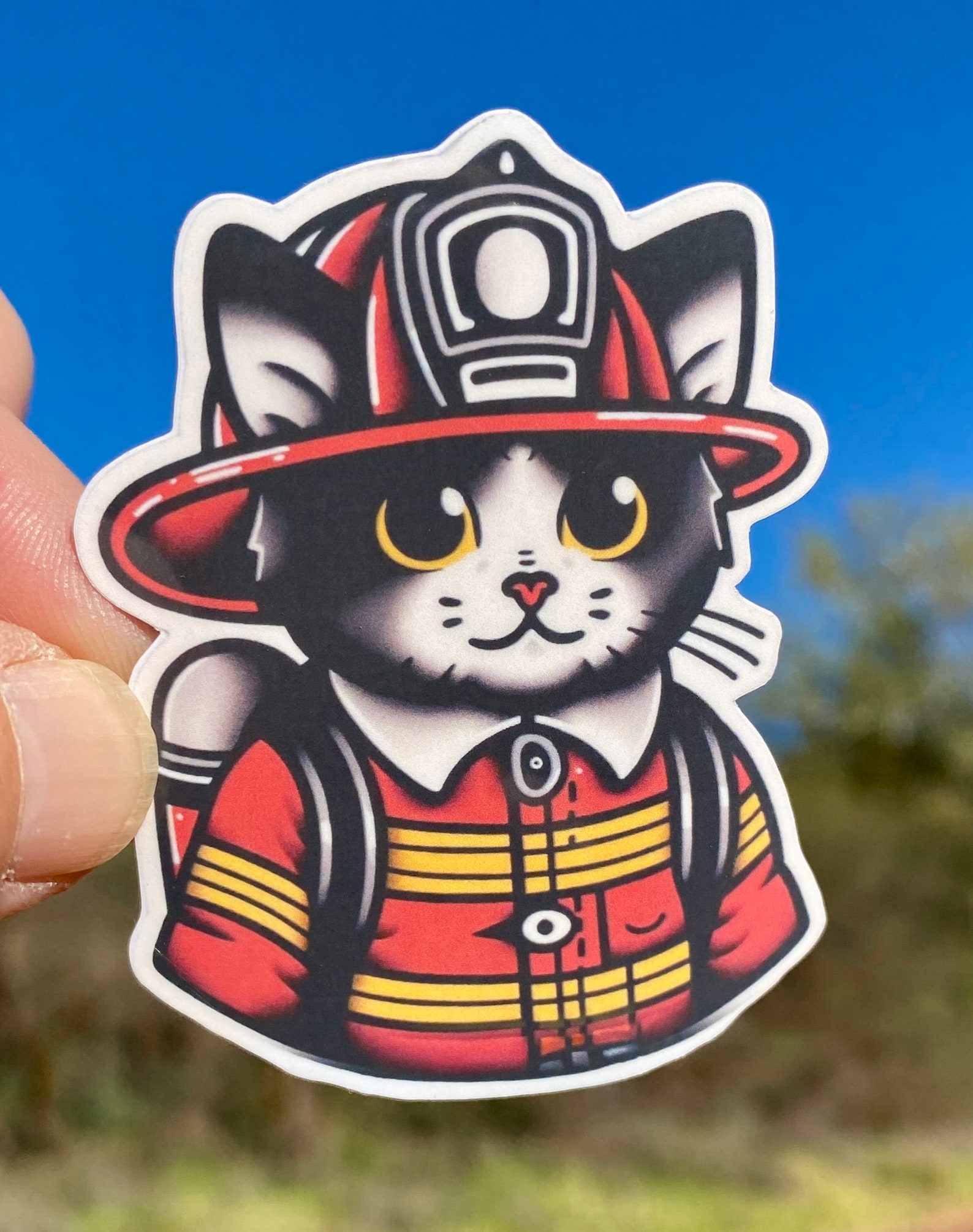 Cat Firefighter Sticker, Firefighter, Fireman Cat, Fireman, Cats, Kitty ...