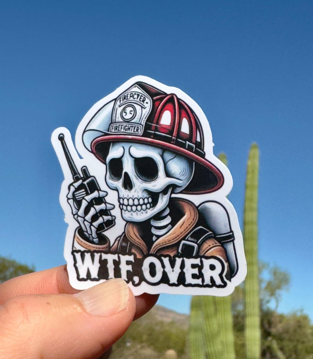 Skeleton Firefighter WTF Over Walkie Talkie Sticker, WTF Sticker ...