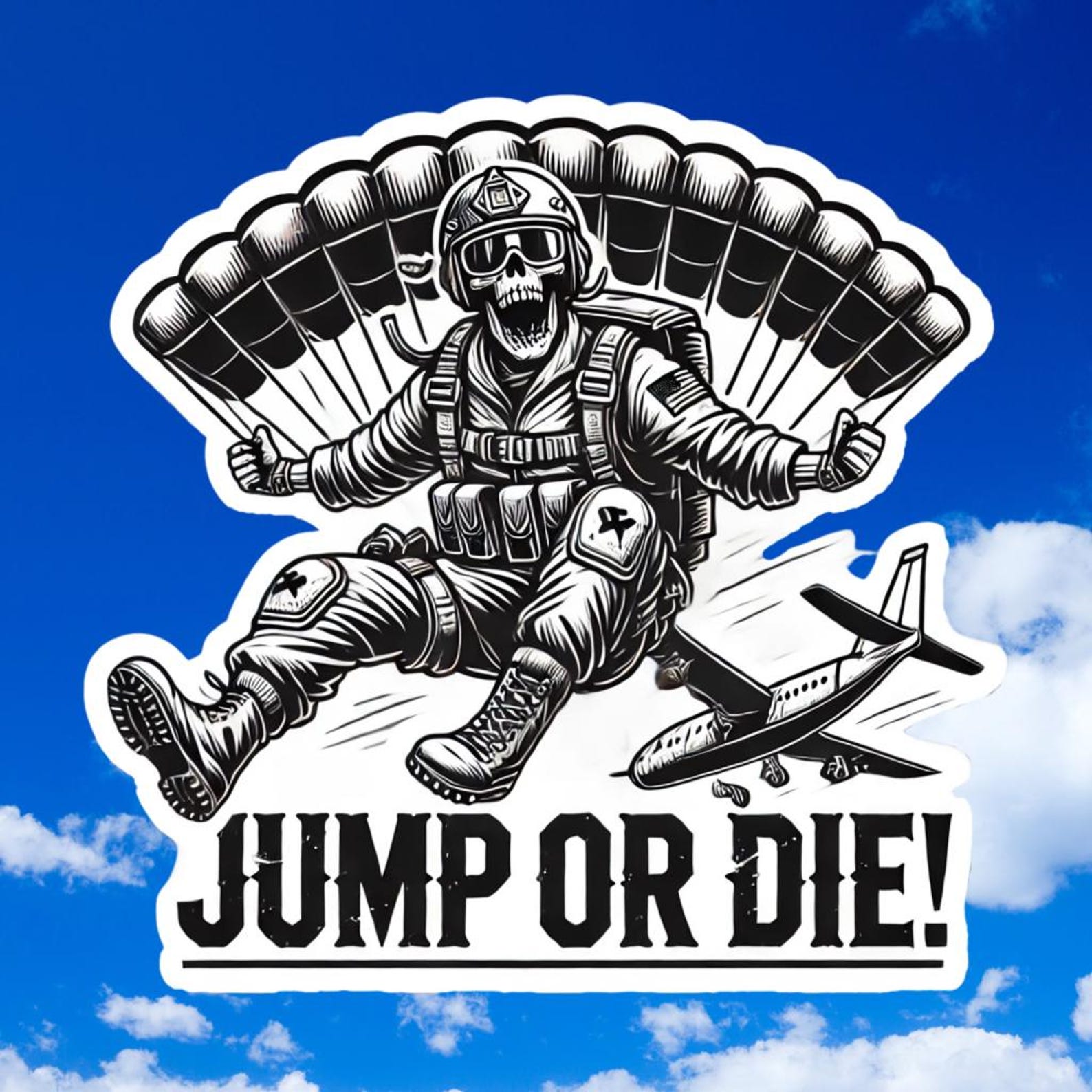Skeleton Skydiver Sticker, Parachute, Paratrooper, Extreme Sports ...
