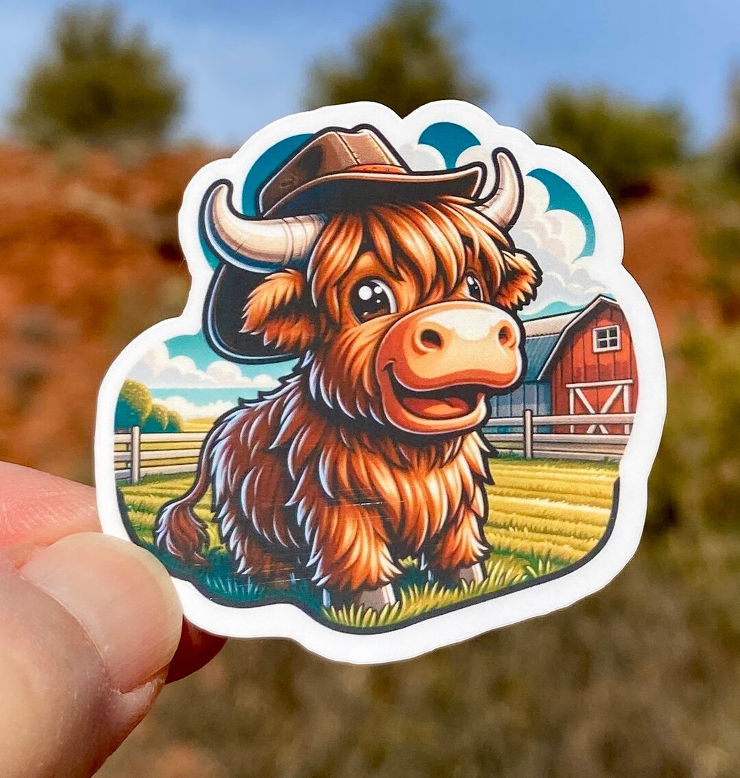 Highland Cow Cowboy Sticker, Highland Cow, Cow, Sticker, Decal, Farm ...