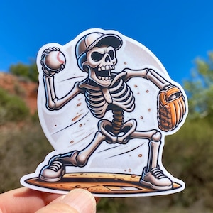 Skeleton Baseball Pitcher Sticker, Baseball, Baseball Glove, Skeleton ...