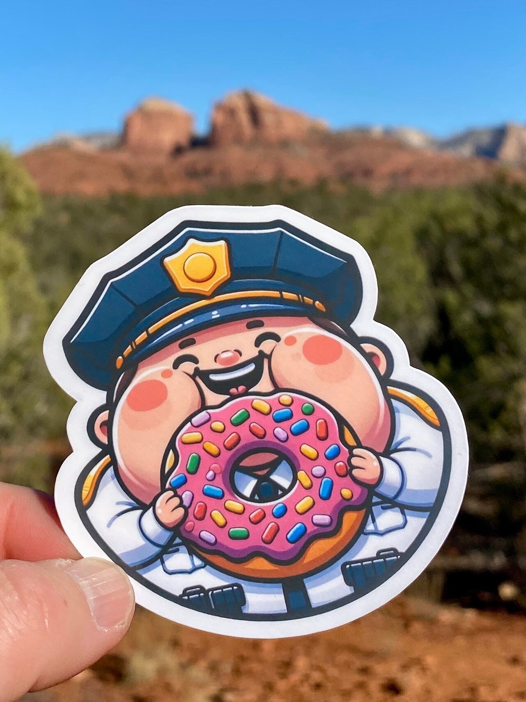 Chubby Police Officer Eating a Donut Sticker, Sticker, Police, Cops ...