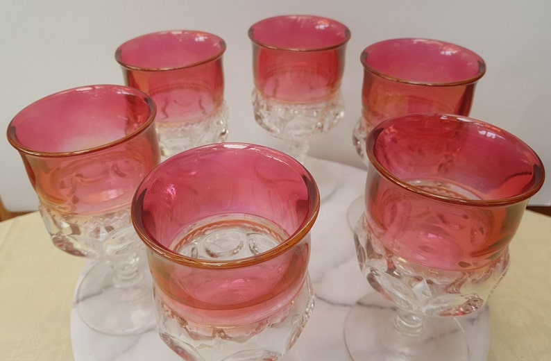 Vintage Large Wine Kings Crown Thumbprint Indiana Cranberry Rimmed ...