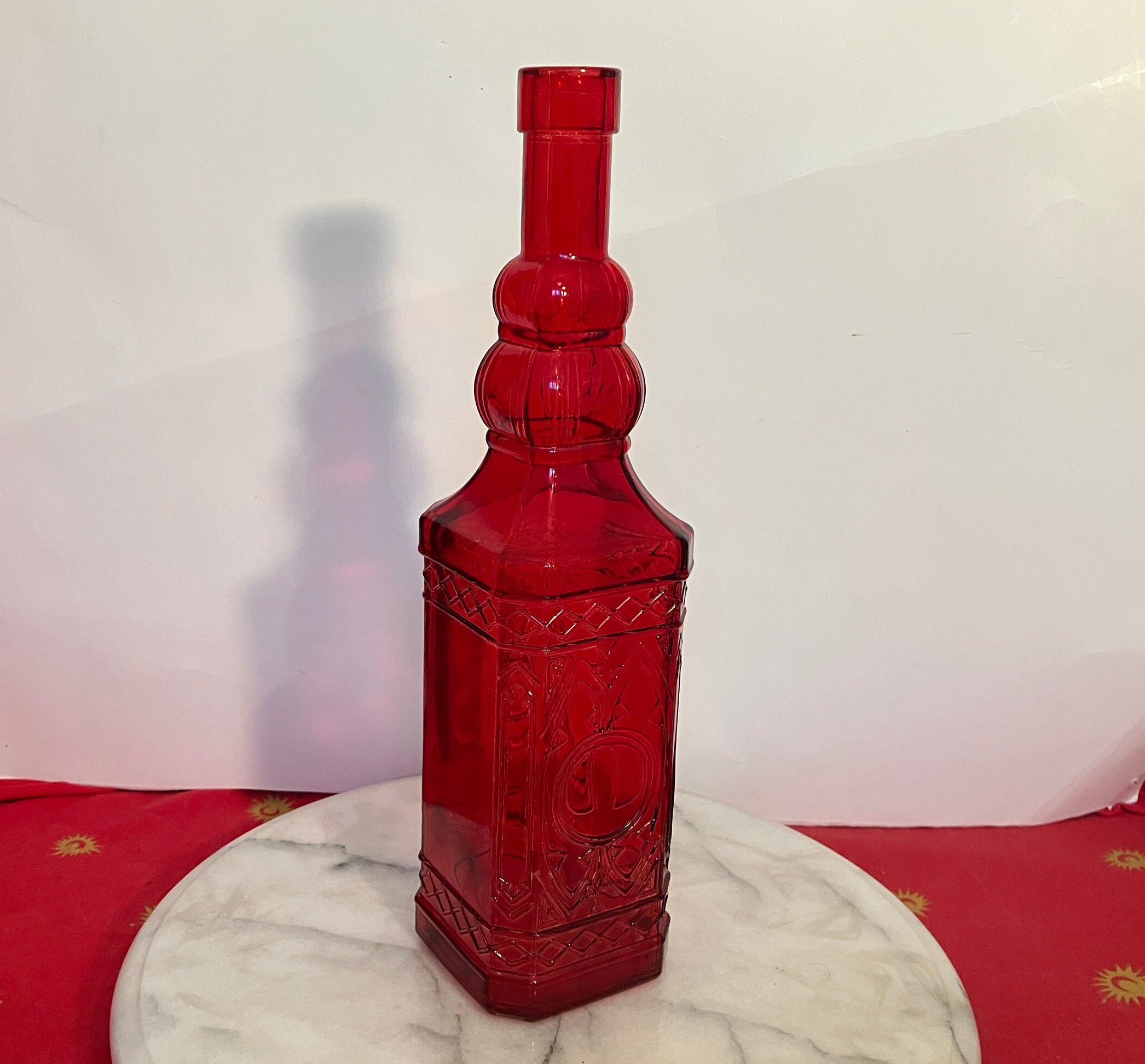 Vintage Red Embossed Water Bottle 12 Glassware - Etsy