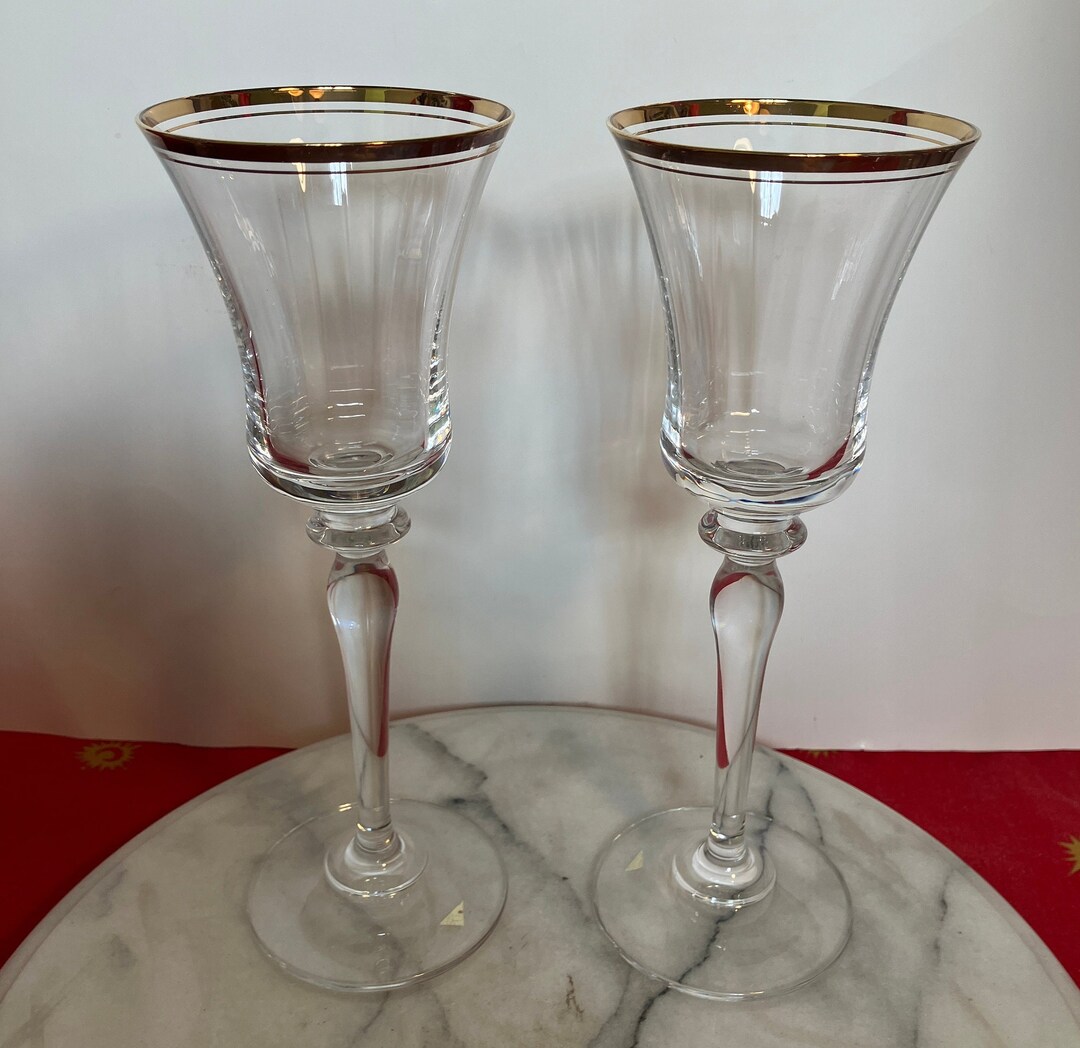 Set of 2 Mikasa Jamestown Gold Rimmed Crystal Goblet 8.625 Inch Tall ...