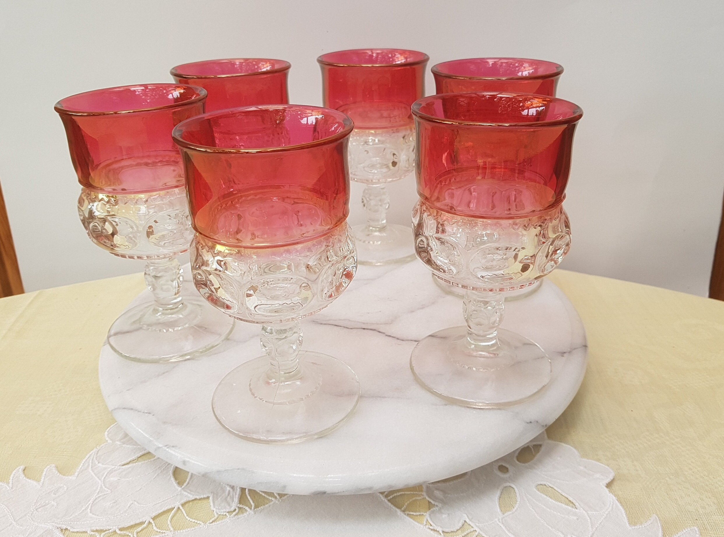 Vintage Large Wine Kings Crown Thumbprint Indiana Cranberry Rimmed ...