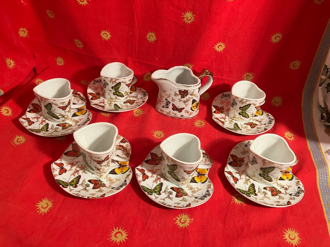 Adeline Porcelain Cappuccino Set: Heart-shaped Butterfly Motif - Etsy
