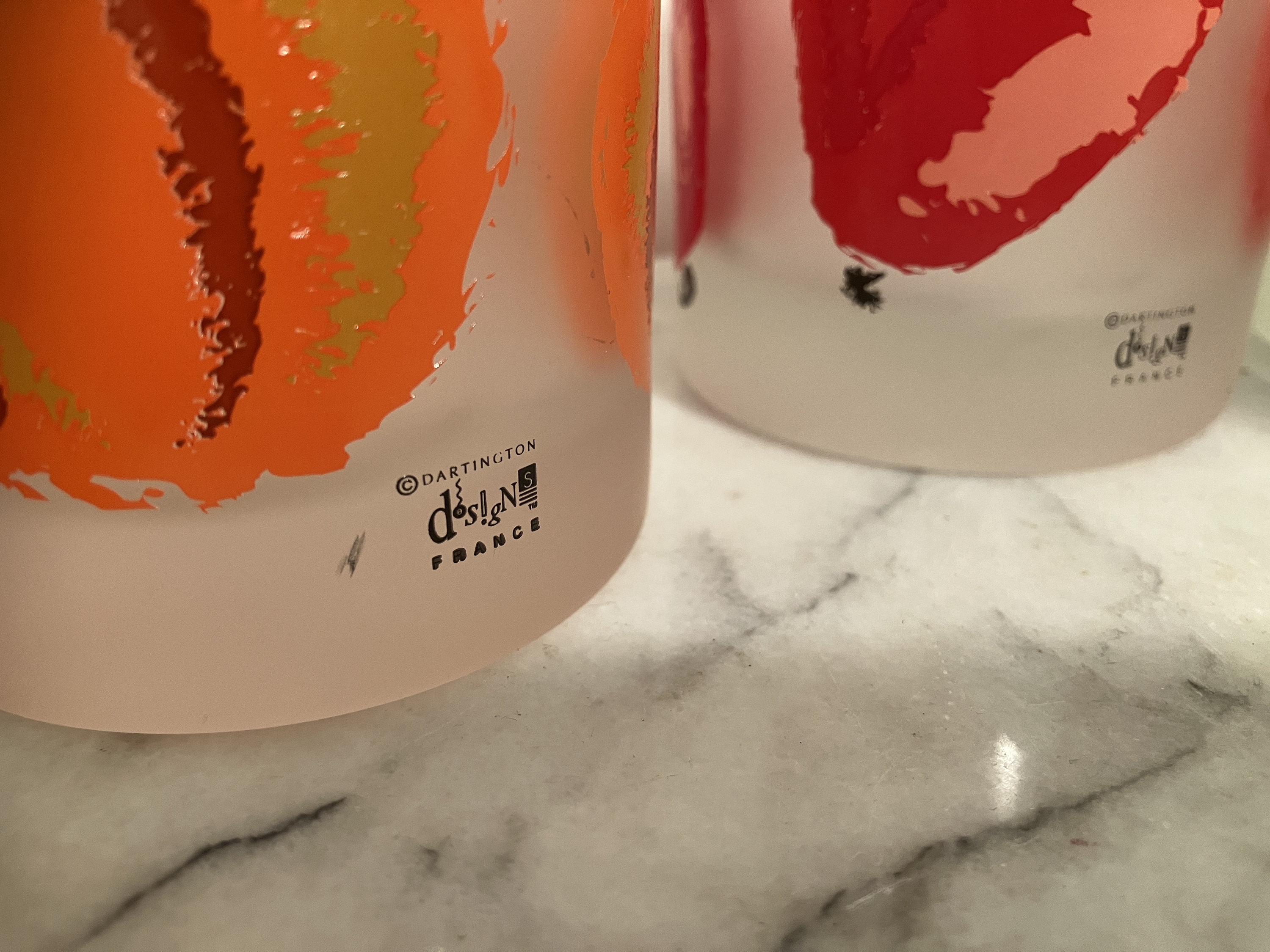 Set of 4 Dartington Designs France whiskey Frosted Hand Painted Glasses ...