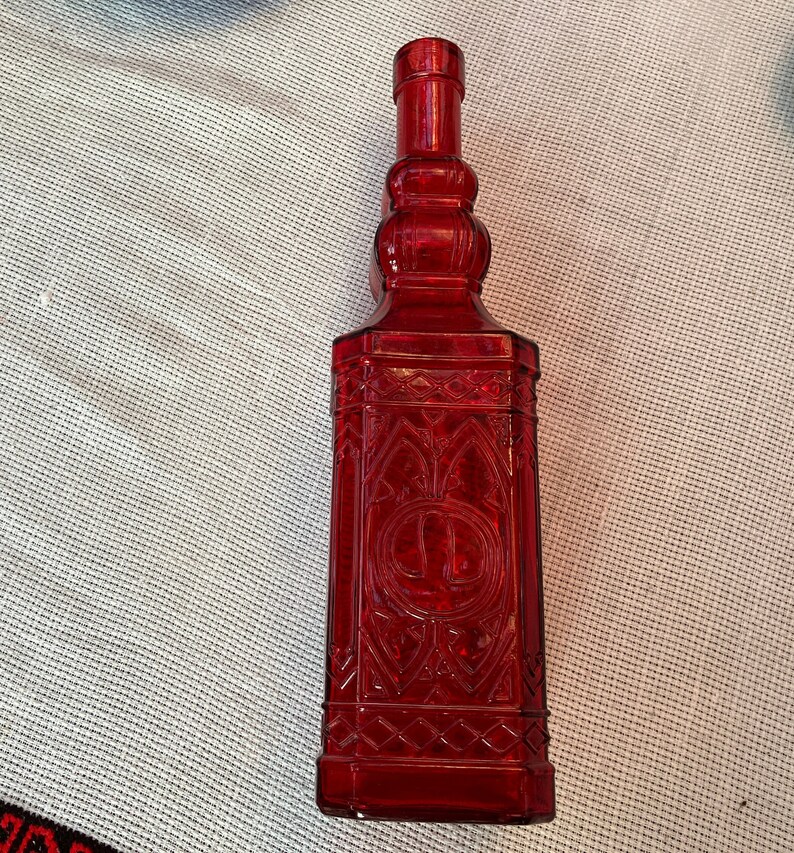 Vintage Red Embossed Water Bottle 12 Glassware - Etsy
