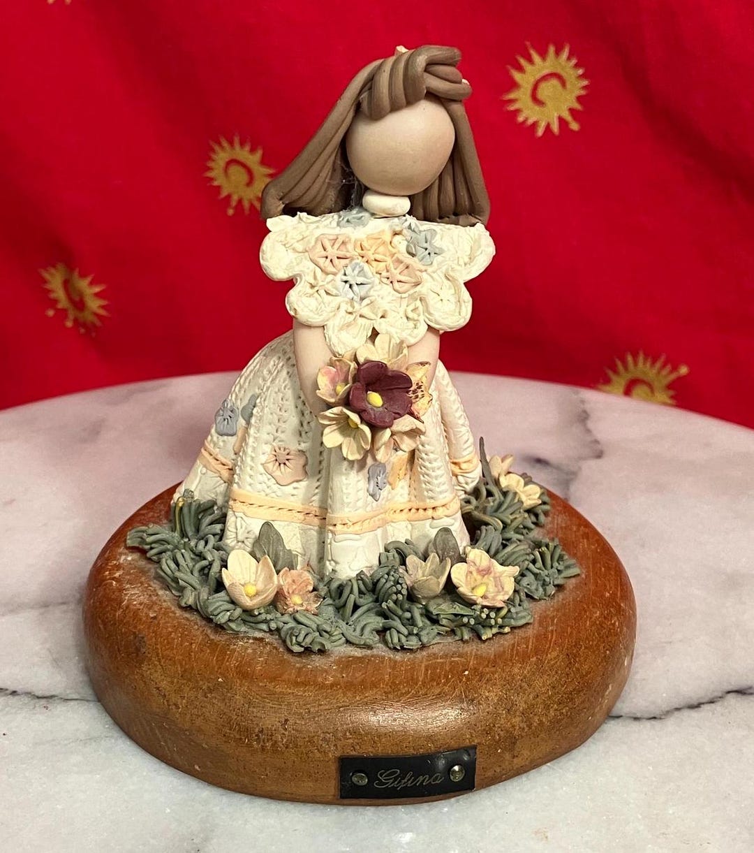 VTG Gifina Faceless Girl Figurine Dominican Dress on Wood Base Polymer ...