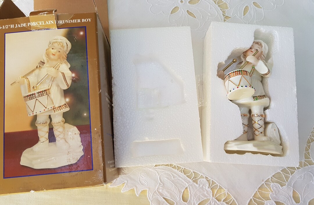Vintage Jade Porcelain Drummer Boy Gold Red and Green Accents Christmas ...