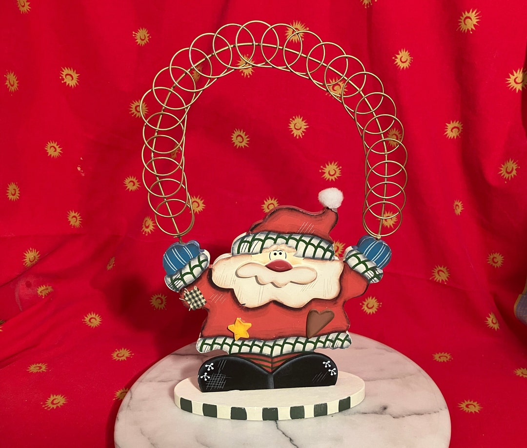 Wooden Standing Santa With Goldish Metal Wire Christmas Card Holder - Etsy