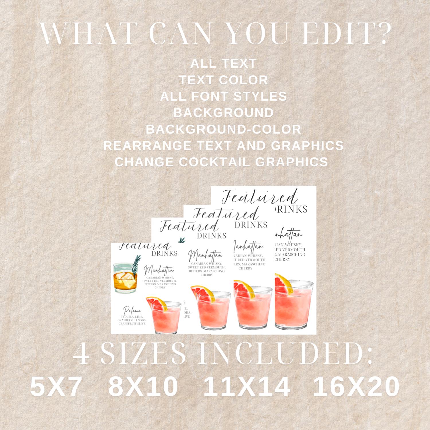 Editable Signature Drink Sign Template, Minimalist Bar Menu (digital ...