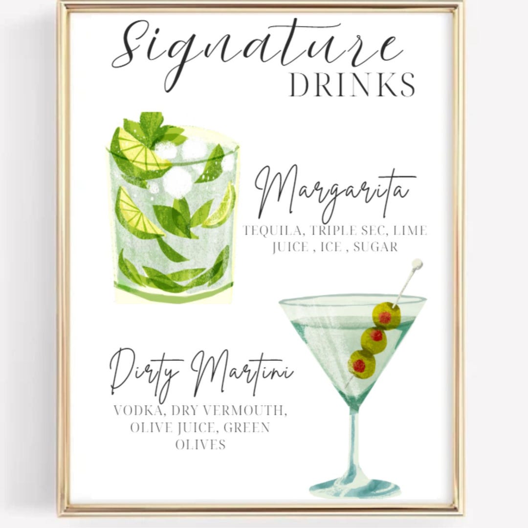 Modern Signature Drink Sign Template, Printable Bar Menu (digital ...