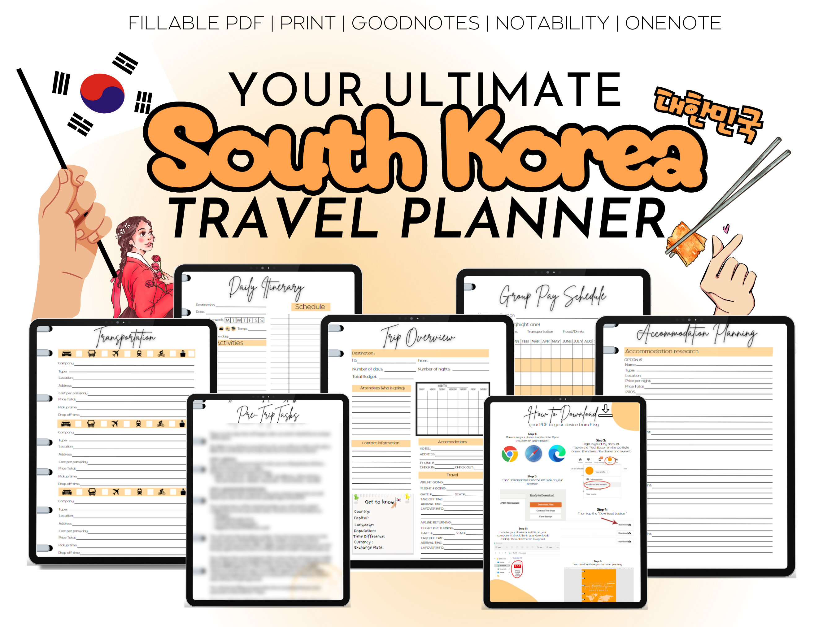 Your Ultimate SOUTH KOREA Travel Planner Fillable PDF Travel Planner ...