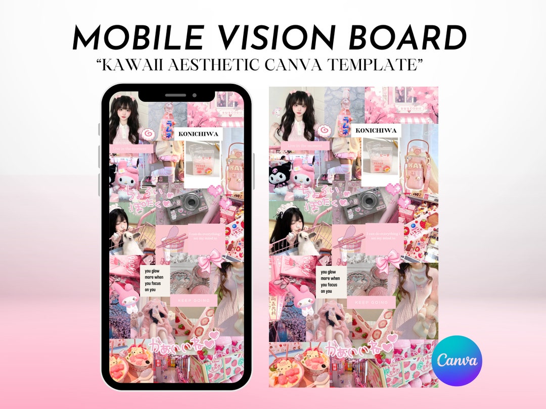MOBILE VISION BOARD Kawaii Aesthetic Fully Customizable Canva Template ...