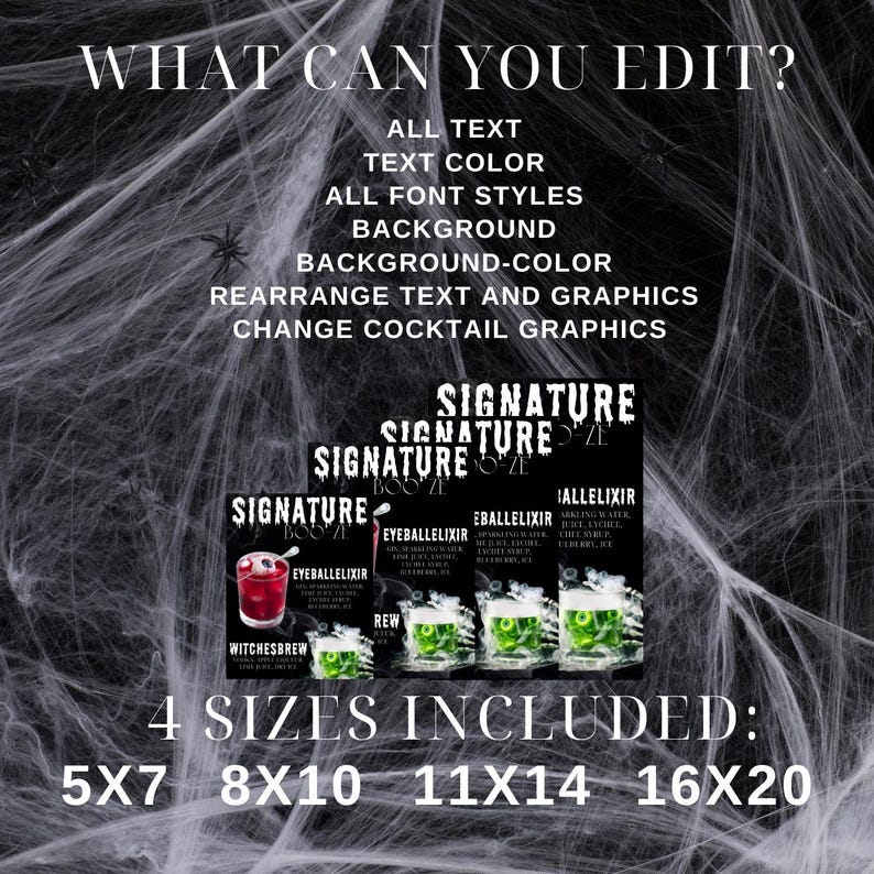 Halloween Signature Drink Sign Template, Spooky Bar Menu (editable ...