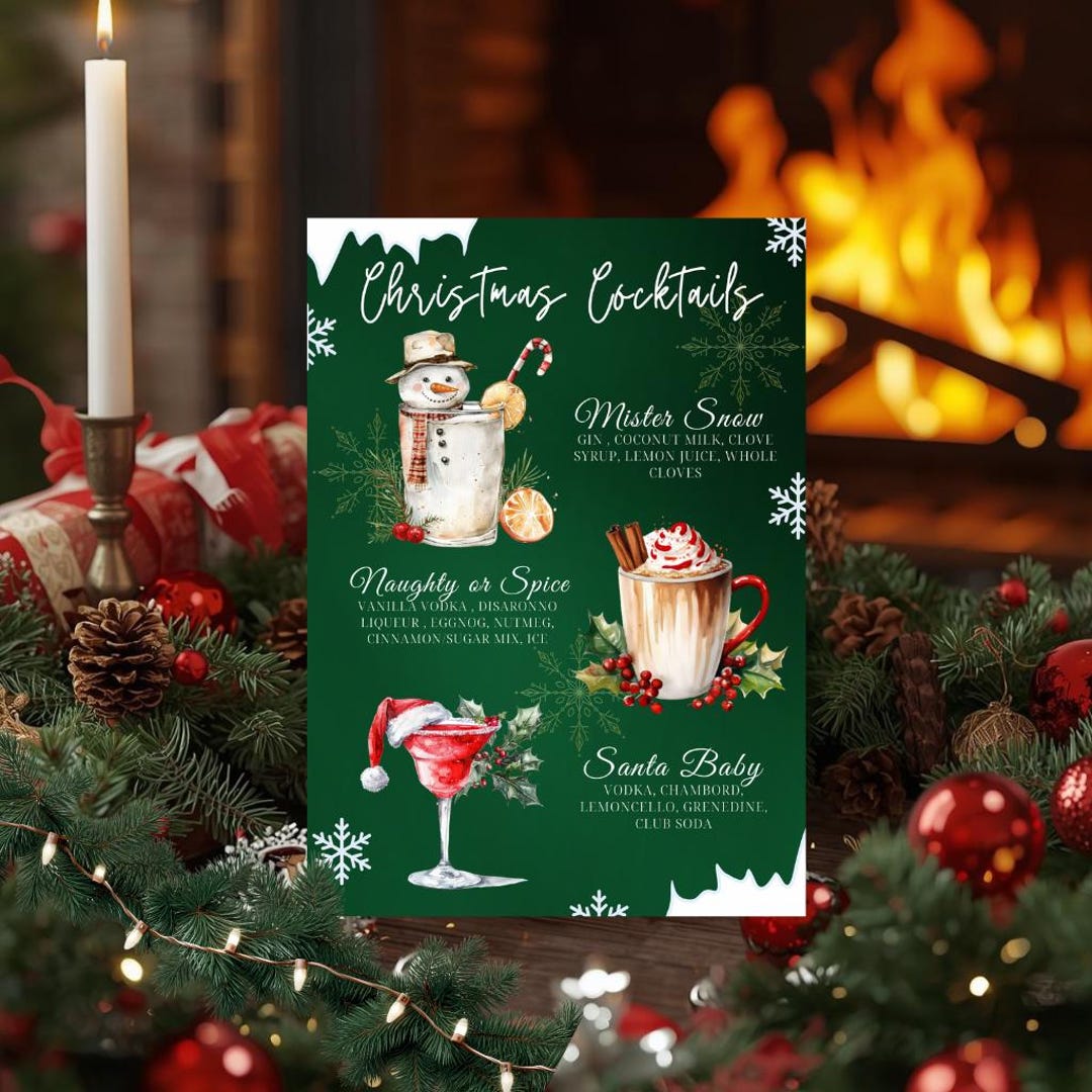 Christmas Cocktail Menu Template, Editable Drink Sign (digital Download ...